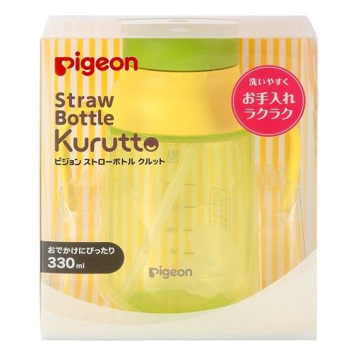 Pigeon straw bottle flipping lime yellow 330mL ｜ DOKODEMO