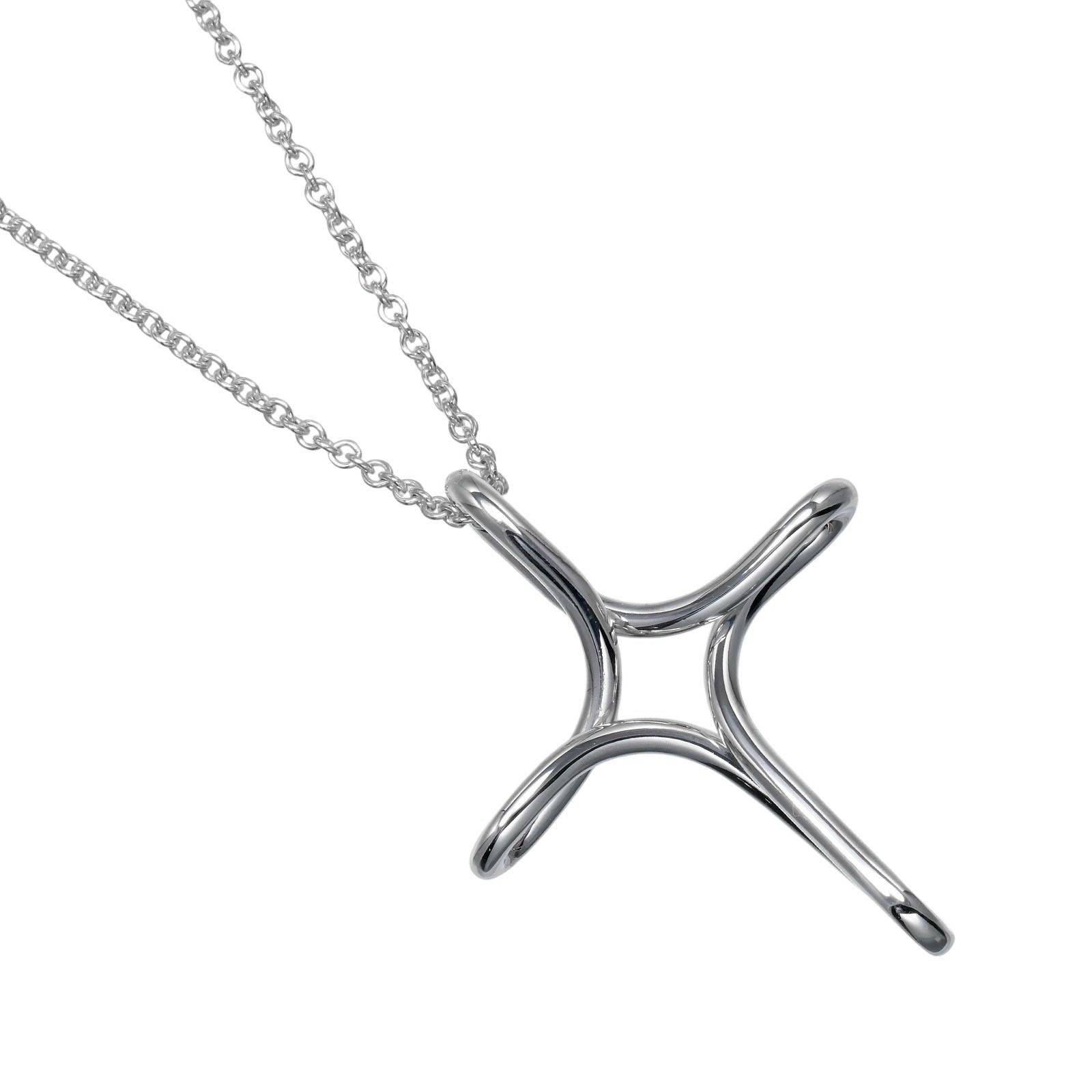 Pre-owned Tiffany & Co. Open Cross Necklace, Sterling Silver, Approx. 6 ...