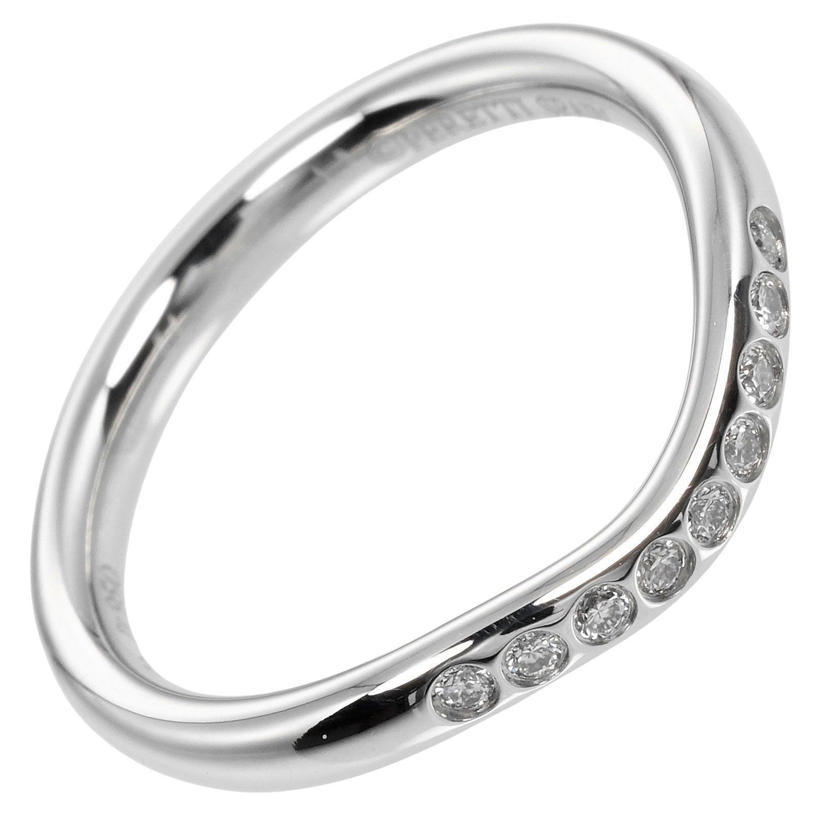 Tiffany & Co. Curved Band Ring, Size 5, Pt950 Platinum with 9 Diamonds, Approx. 3.36g, Pre-Owned ...