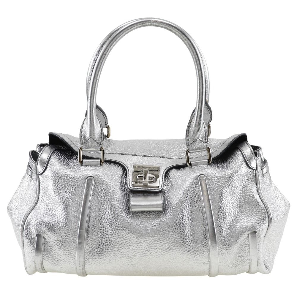 Pre-owned CELINE logo Plate handbag in silver calfskin with A5 turn ...