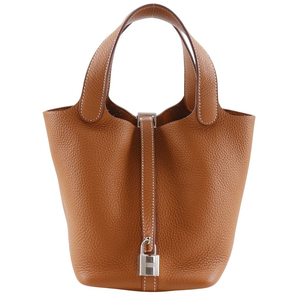 二手爱马仕 Picotin Lock 18 PM 手提包，采用 Taurillon Clemence 皮革，金色，法国制造，2021 年，棕色 ...