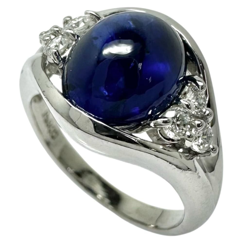 Size 10 Cabochon Sapphire 4.11ct Diamond 0.23ct Total Ring in Pt900 Platinum, 7.2g | 日本二手精品 ...
