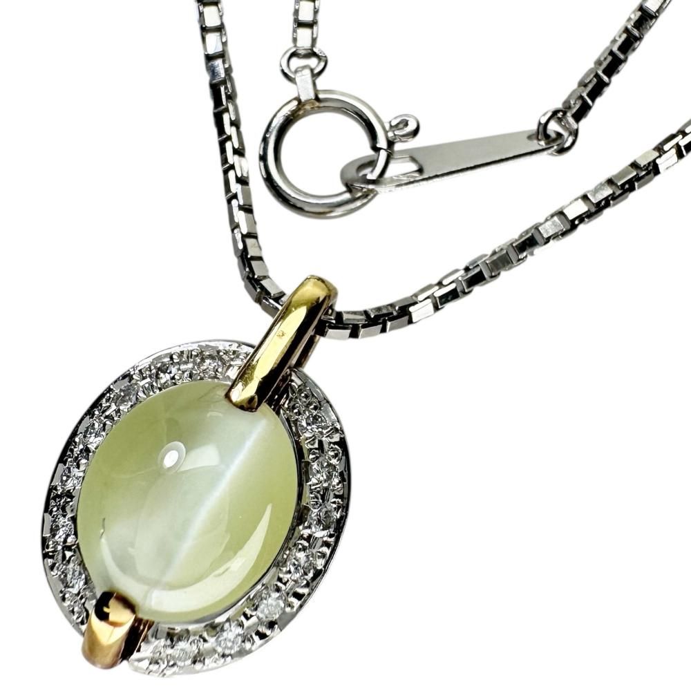 Chrysoberyl cat's eye 2.42ct, diamond 0.11ct, necklace in platinum (Pt900/Pt850/K18), 9.0g, 40cm ...
