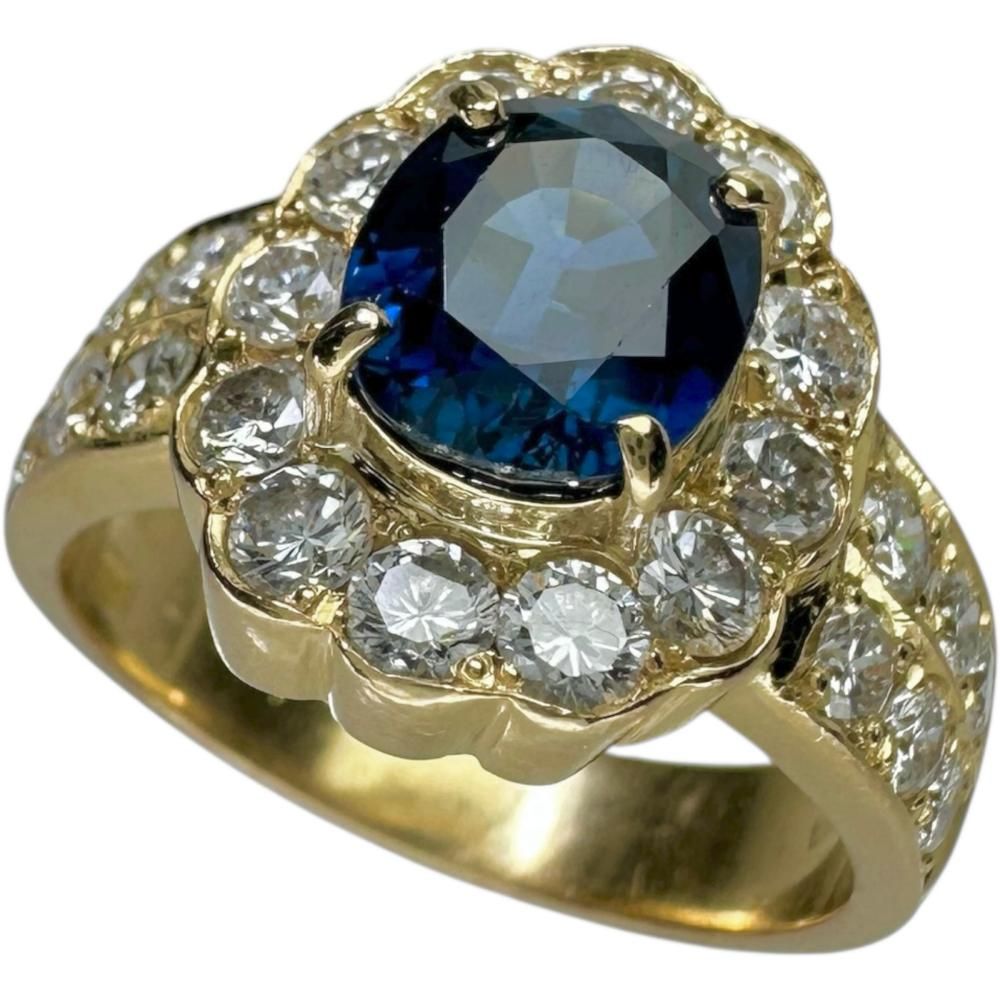 Size 16, 2.41ct sapphire, 1.47ct diamond ring, 18K gold, 10.9g, women's | 日本二手精品 ｜ DOKODEMO