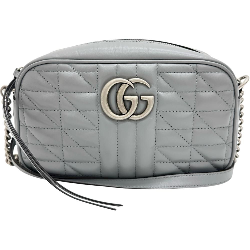 GUCCI GG Marmont Camera Bag 447632, Quilted Leather Shoulder Bag, Gray ...