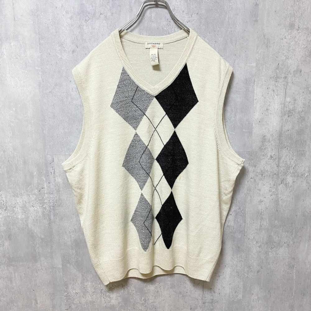 Used DOCKERS argyle knit vest, V-neck, white, oversized, size XL ...
