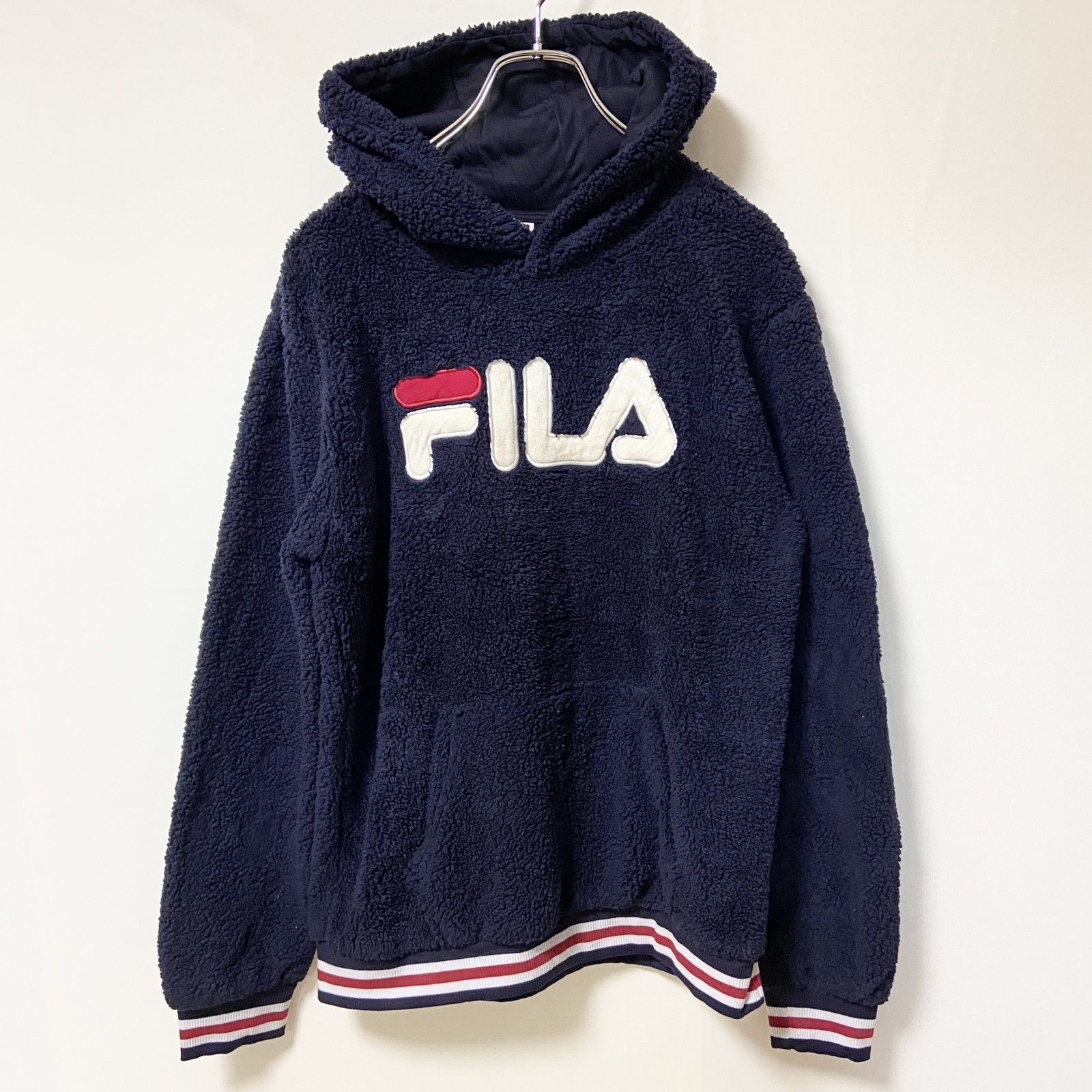 Used FILA long-sleeved fleece hoodie with large logo embroidery, navy ...