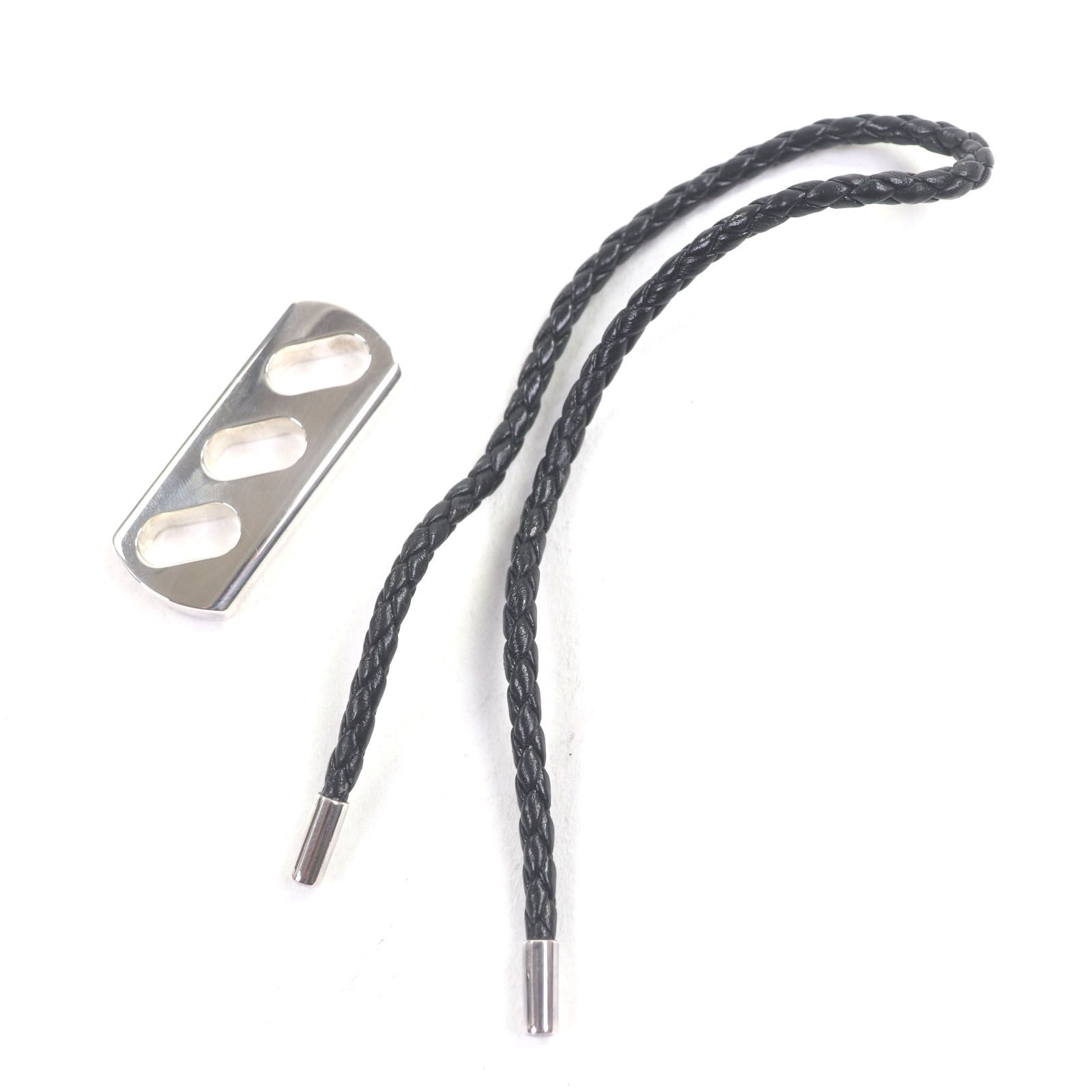 美品▽HERMES エルメス AG925 レザー 編み込みデザイン チャーム